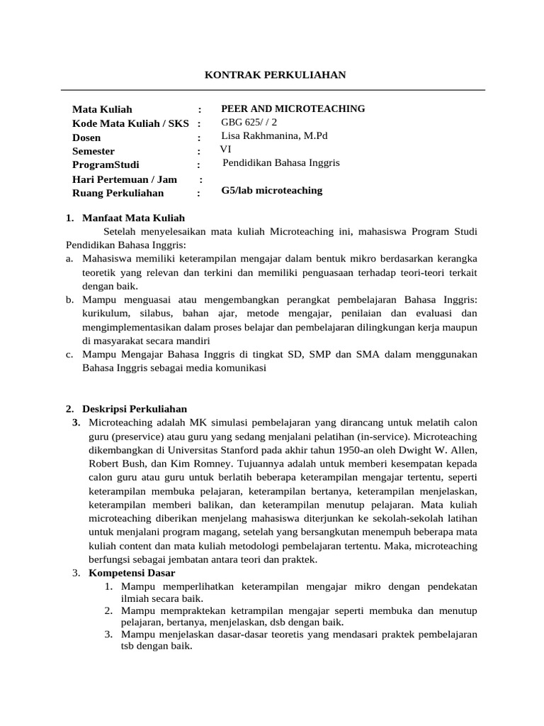 Perangkat Mengajar MK Peer and Microteaching | PDF