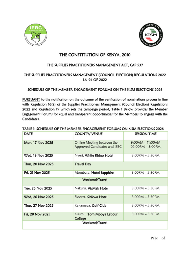 KISM Elections 2026 Engagement Schedule | PDF | Kenya