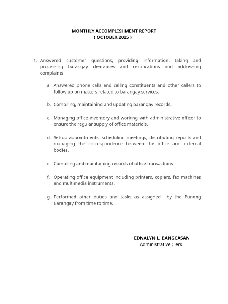 Monthly Accomplishment Report Edz | PDF