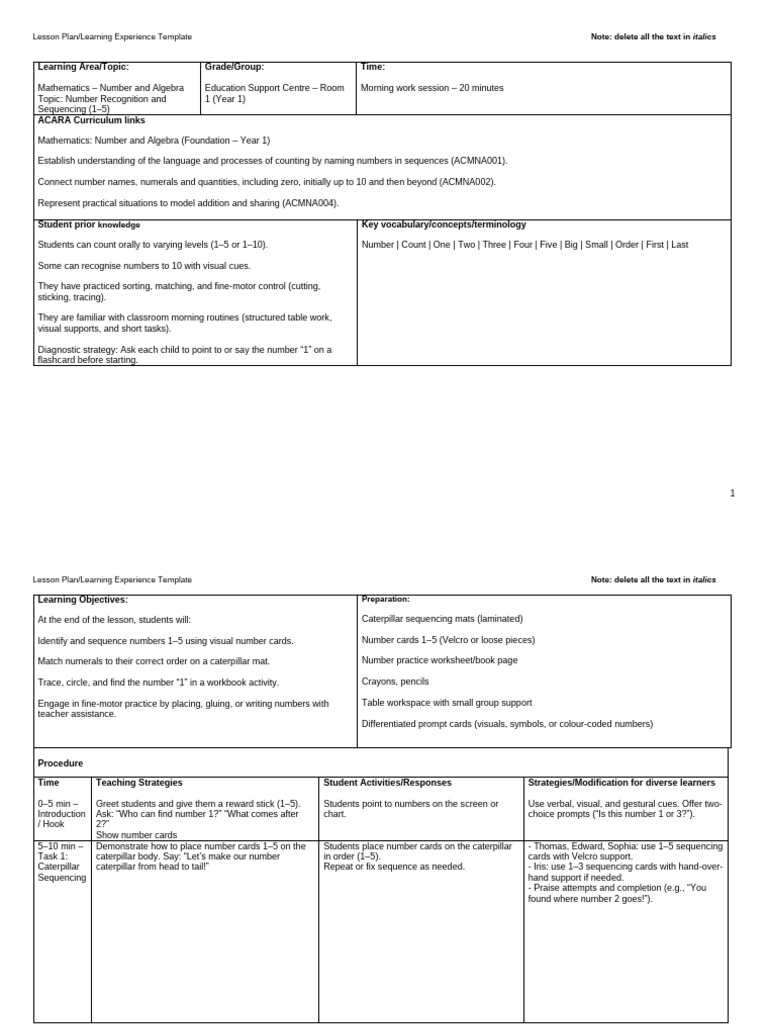 Lesson Plan - Morning Work Numeracy - Preferred | PDF | Lesson Plan ...