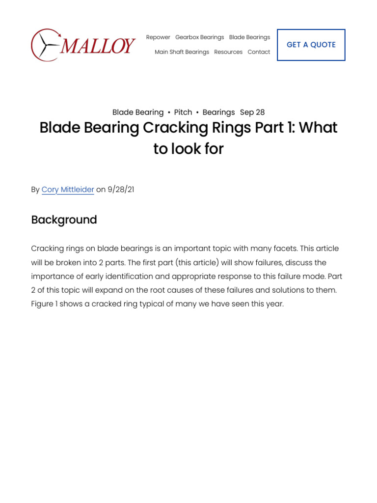 Blade Bearing Cracking Part 1_ What to Look for — Malloy Wind | PDF ...