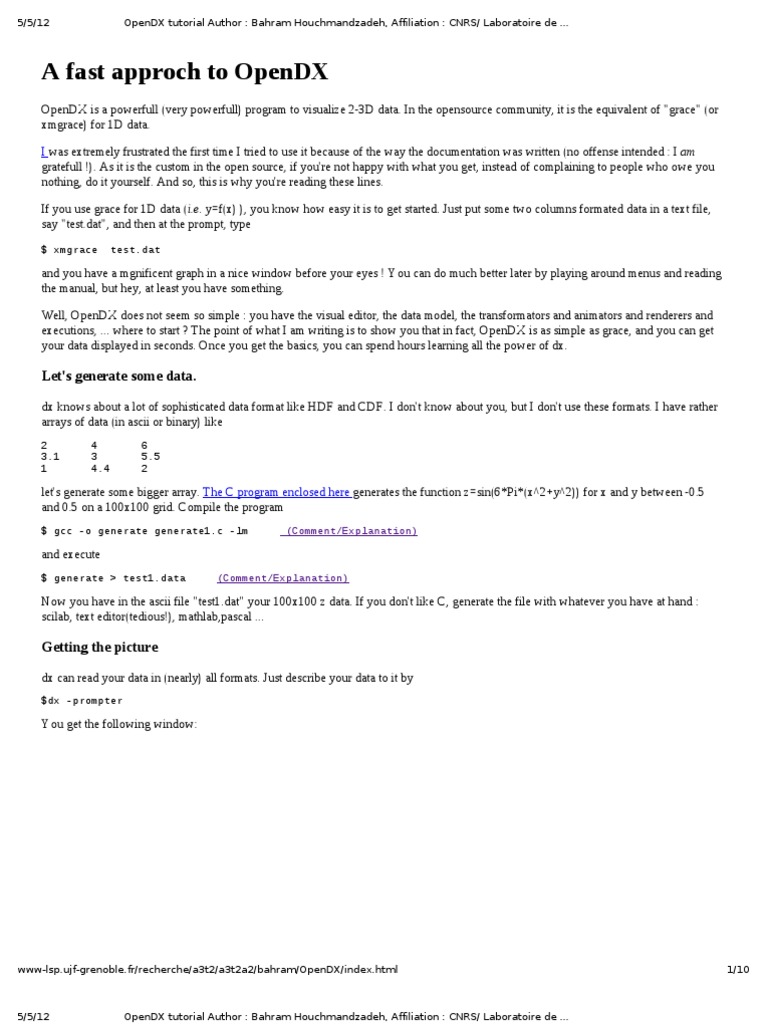 OpenDX Tutorial Author - Bahram Houchmandzadeh Affiliation - CNRS - Ire ...