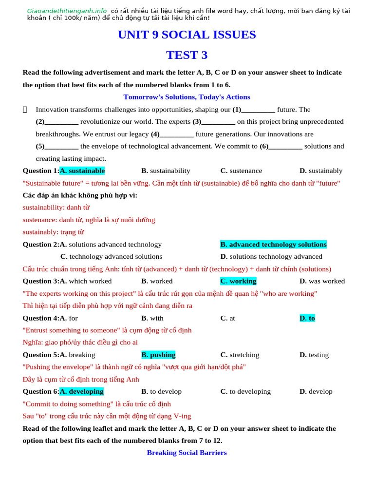 Unit 9 Grade 11 Test 3 Key | PDF