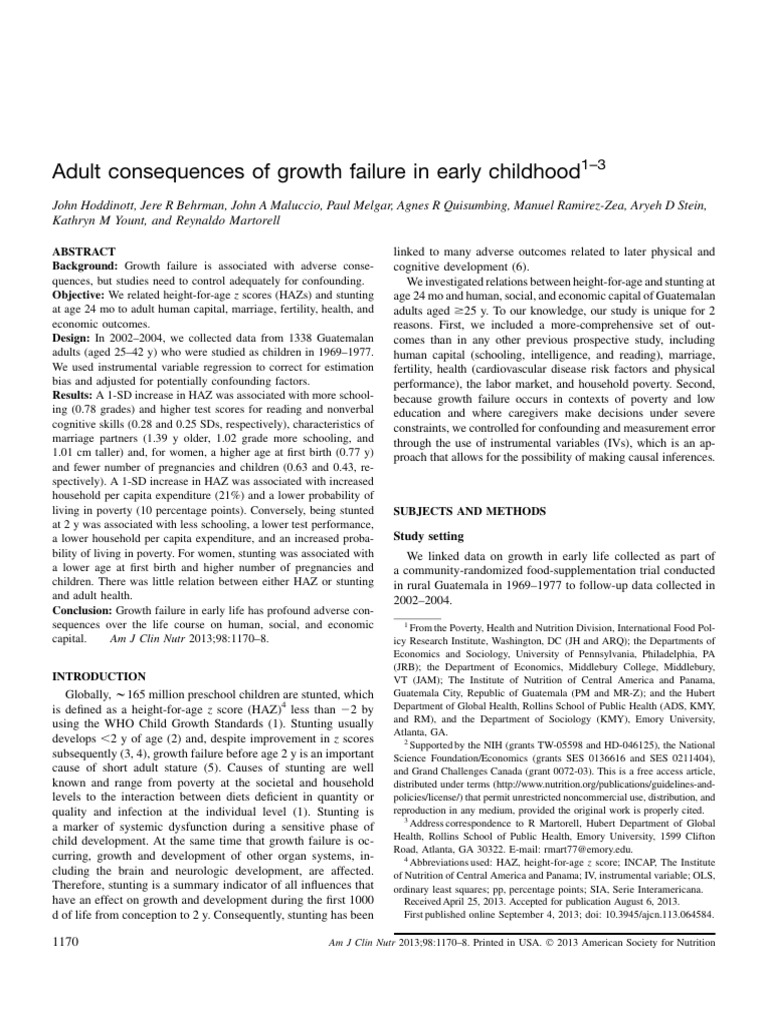 Impact of Early Growth Failure on Adulthood | PDF | Ordinary Least ...