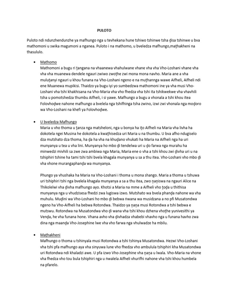 Puloto - Isha La Mitodzi | PDF