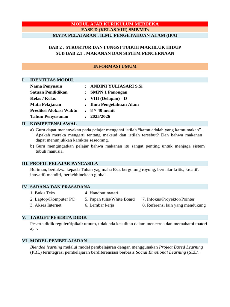 Modul Ajar Bab 2 Sistem Organ Manusia | PDF