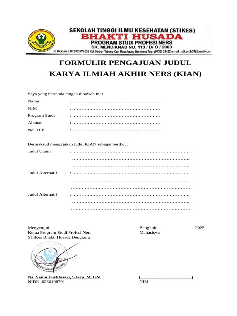 Formulir Pengajuan Judul Kian 2025 | PDF