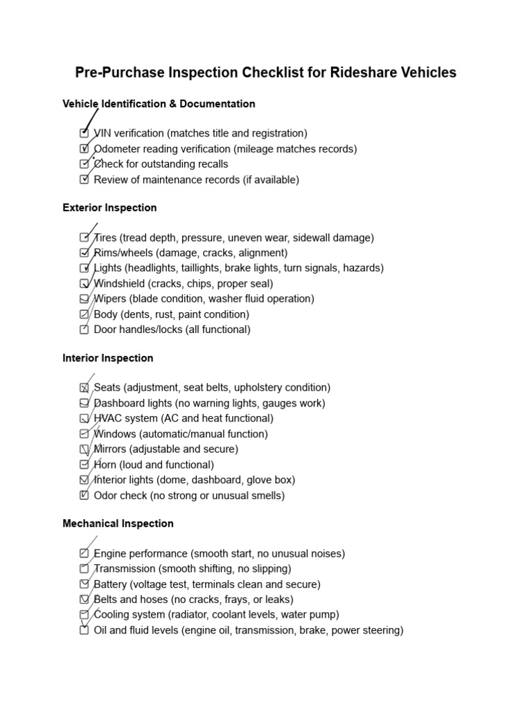 Rideshare Vehicle Inspection Checklist | PDF | Leak | Land Vehicles