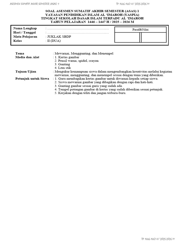 Juklak SBDP Kelas 2 | PDF