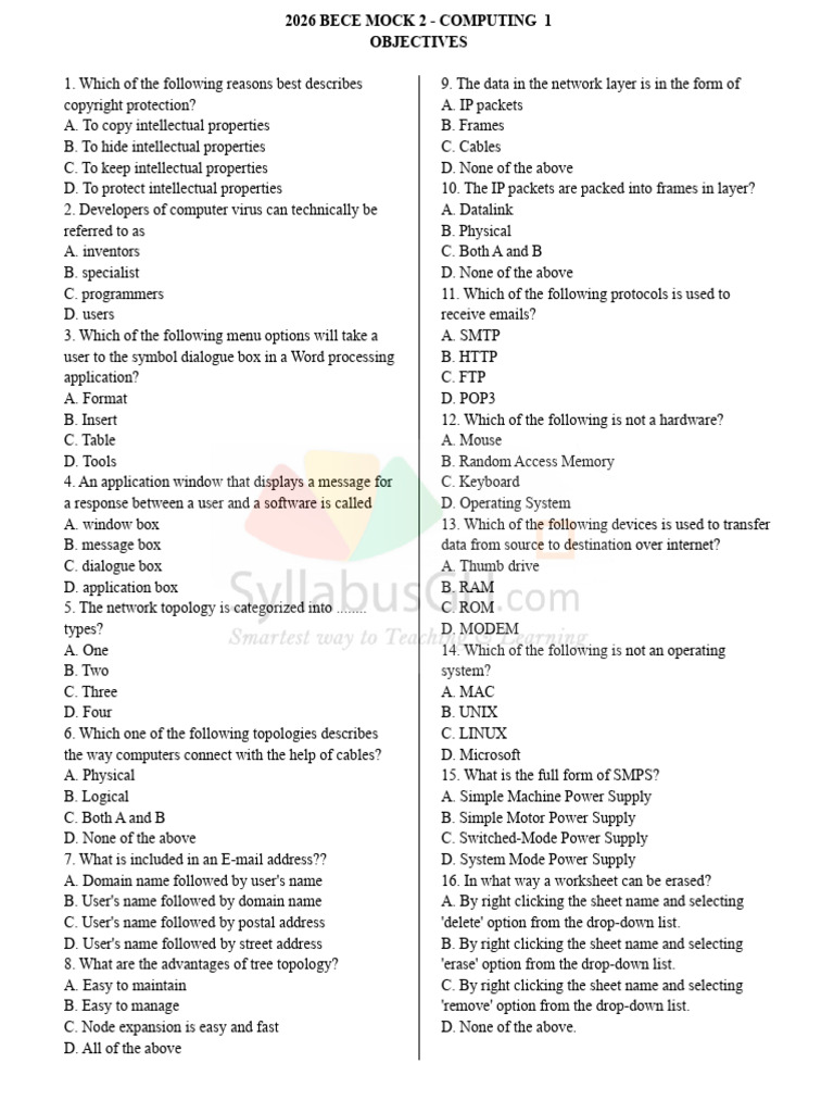 2026 Bece Mock 2 Computing 1 | PDF | Icon (Computing) | Programming