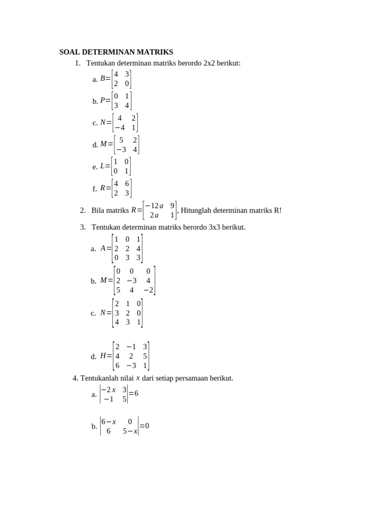 Soal Determinan Matriks - Kelas Xi | PDF