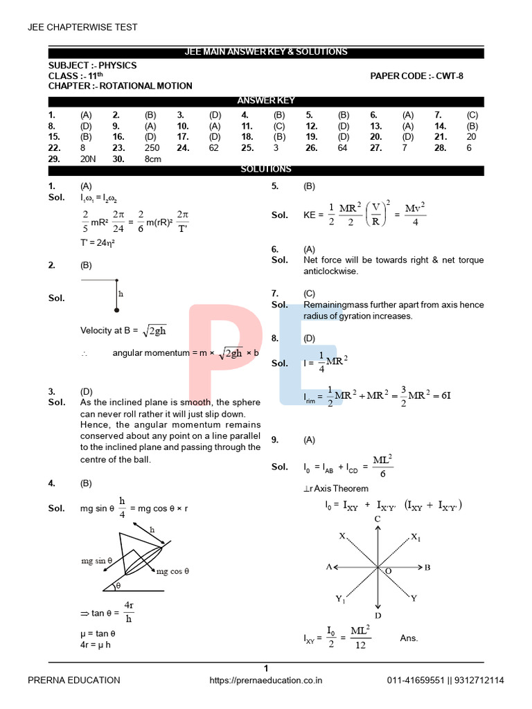 8 Rotational Motion Solution | PDF | Angular Momentum | Rotation
