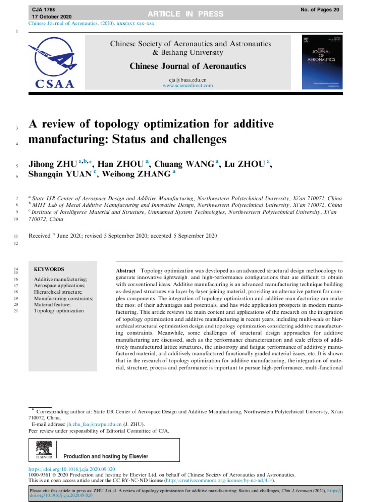 Topology Optimization in Additive Manufacturing | PDF