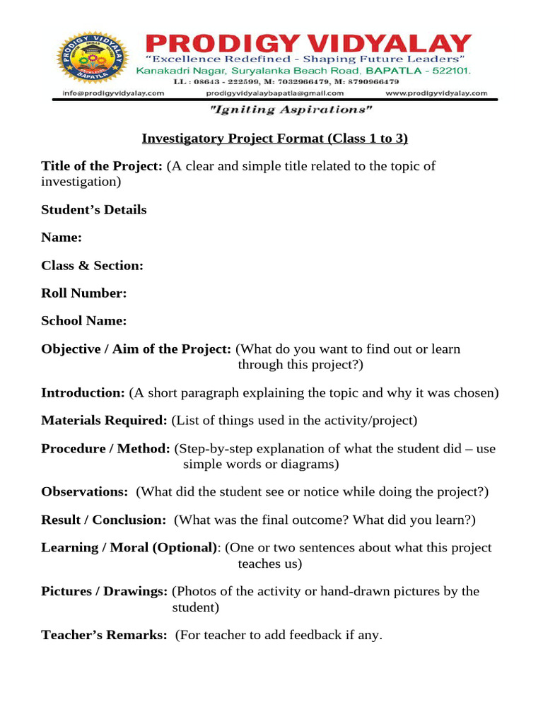 Investigatory Project Format (Class 1 To 3) | PDF