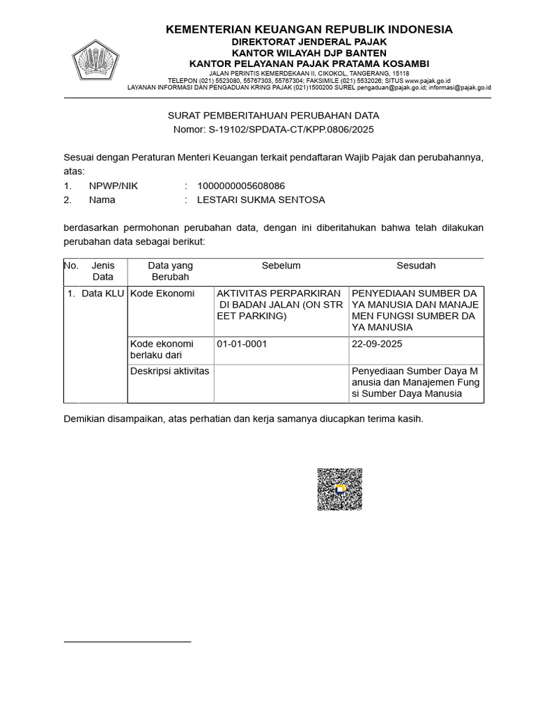 Perubahan Data NPWP Wajib Pajak 2025 | PDF