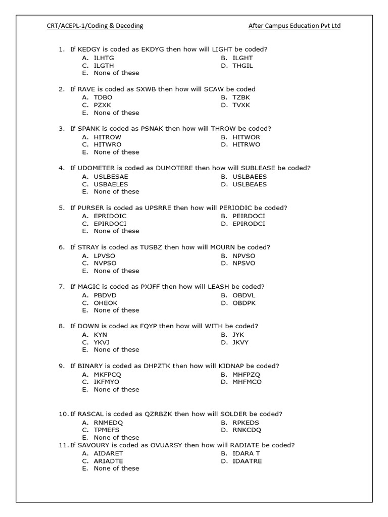 CRT - ACEPL - Coding & Decoding | PDF | Chess Theory | Chess