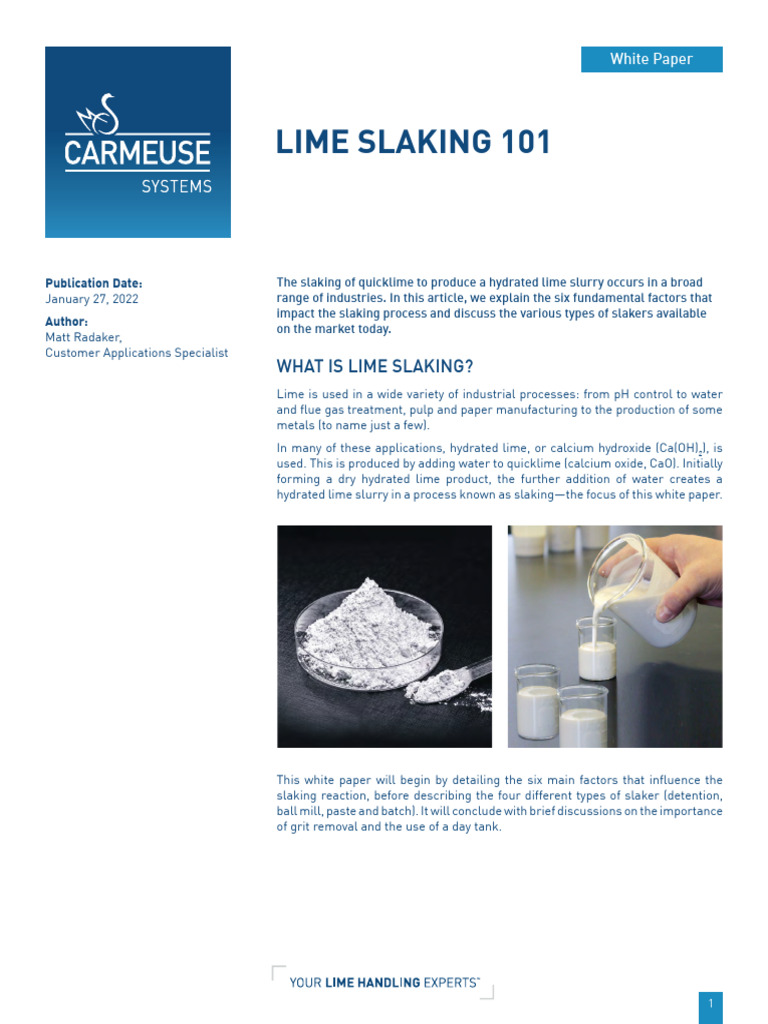 CS Lime Slaking 101 Whitepaper 03042024 | PDF | Lime (Material) | Materials