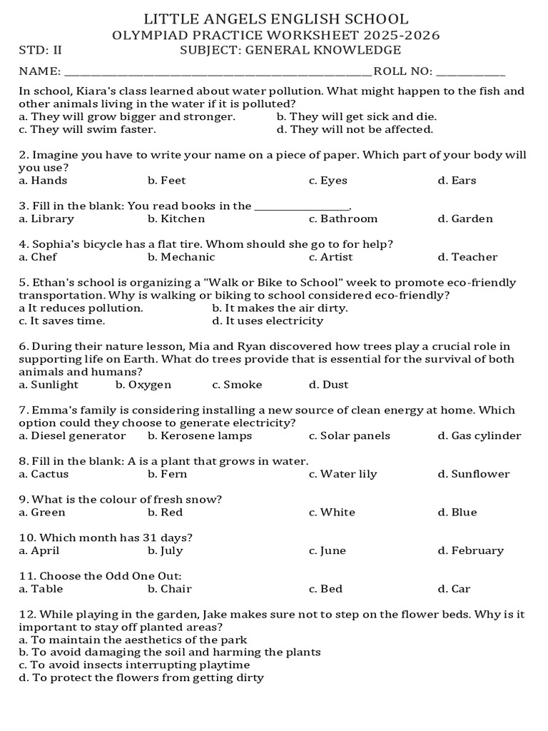 General Knowledge Worksheet for Grade 2 | PDF | Flowers