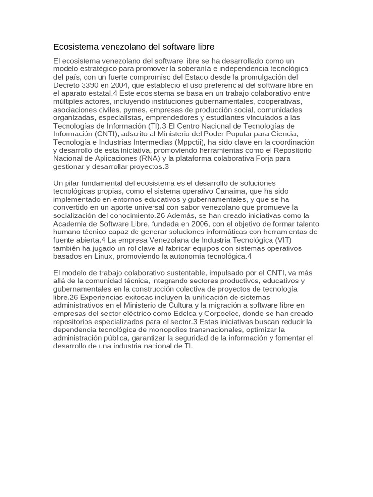 Ecosistema Venezolano Del Software Libre | PDF
