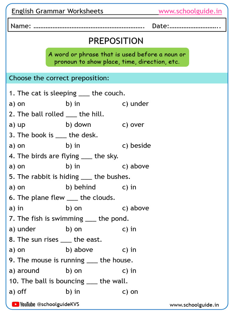 Preposition Practice Worksheets | PDF