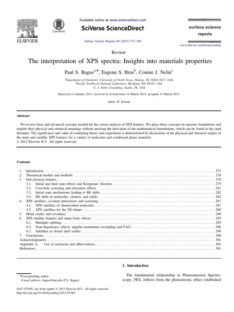XPS Spectra Analysis for Material Properties | PDF | X Ray ...