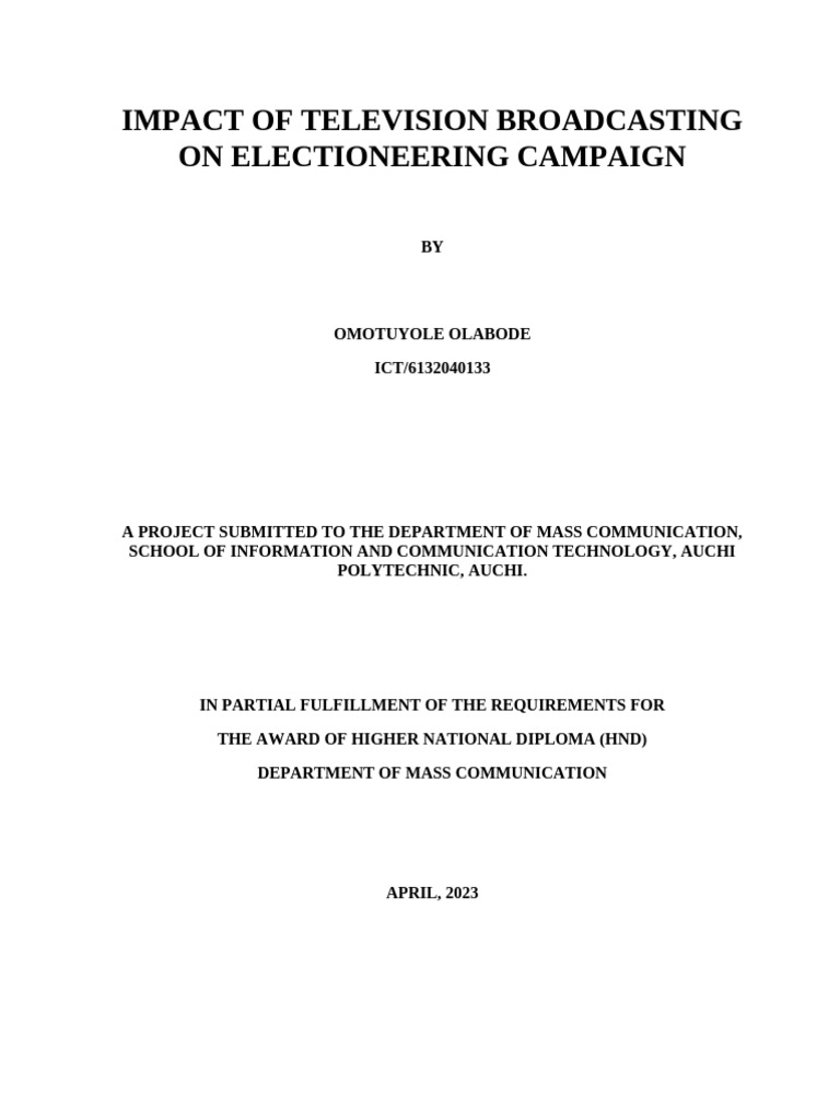 Impact of Television Broadcasting On Electioneering Campaign | PDF ...