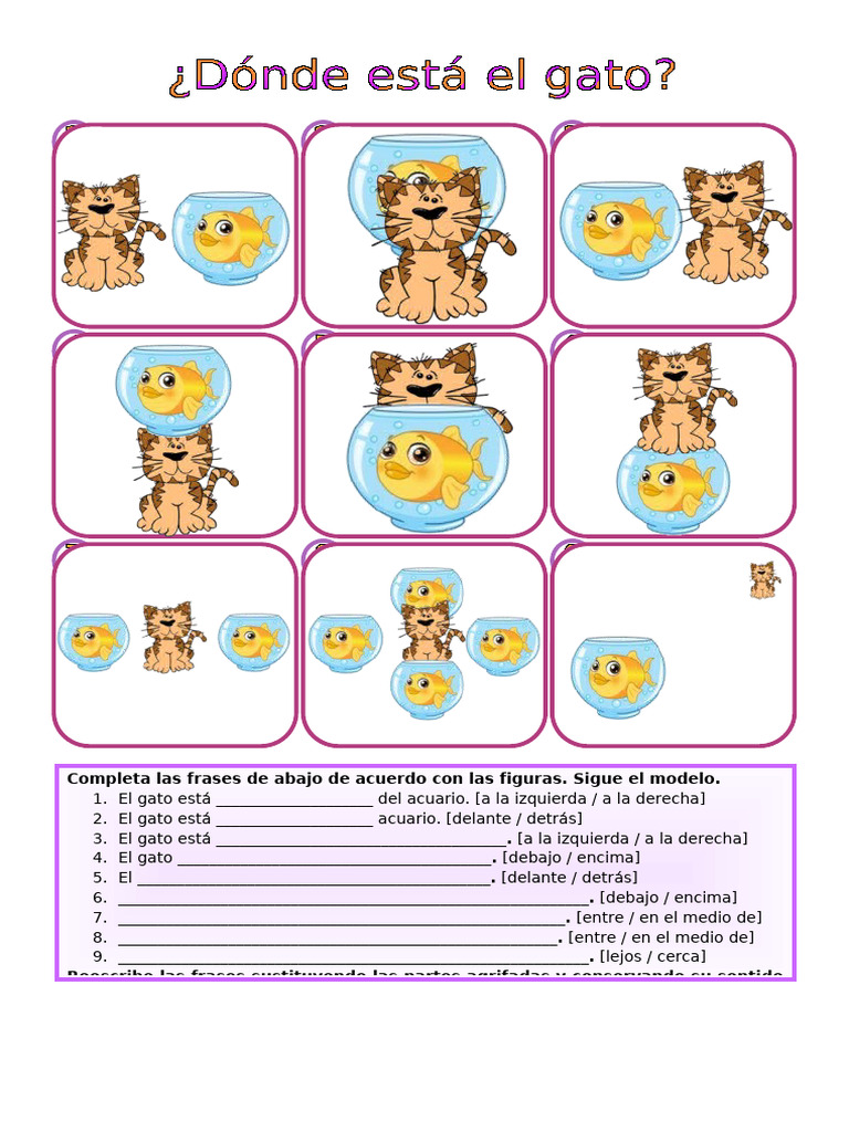 Donde Esta El Gato Actividades y Juegos Ejercicios de Gramatica Hoja 31530 1 | PDF