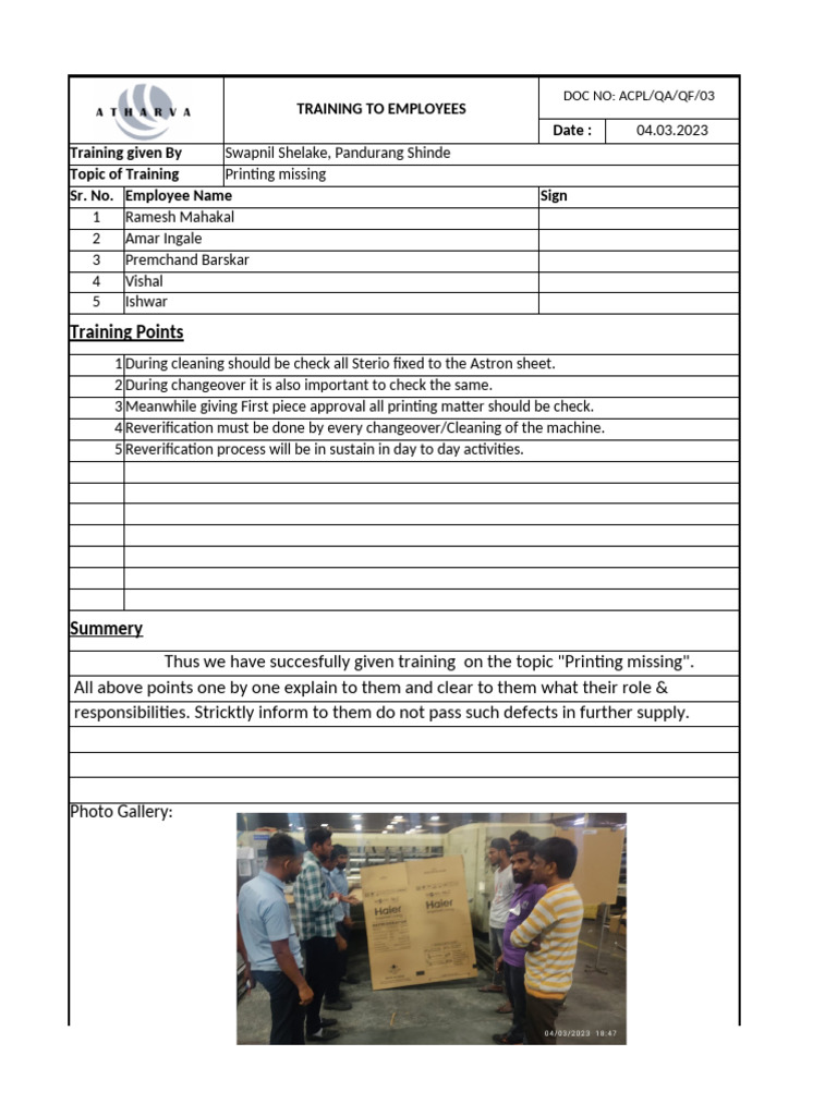 Training Record 04.03 | PDF