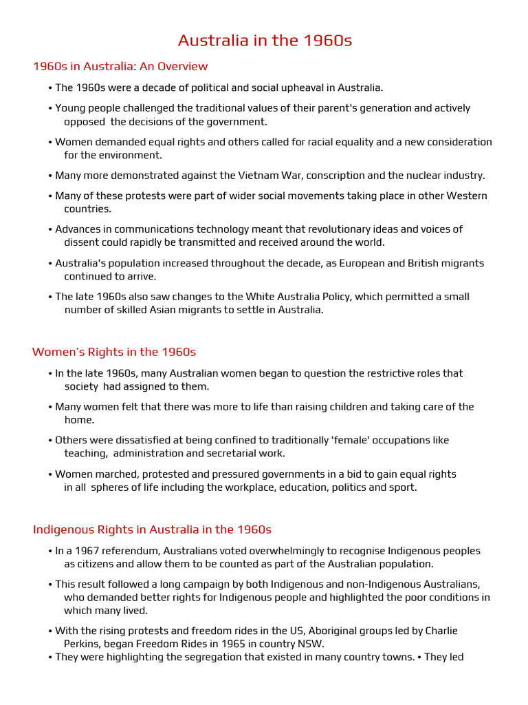 Australia in The 1960s Guided Notes | PDF | Rock Music | Hippie