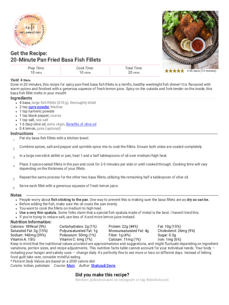 20-Minute Pan Fried Basa Fish Fillets - Shahzadi Devje, RD CDE MSC ...