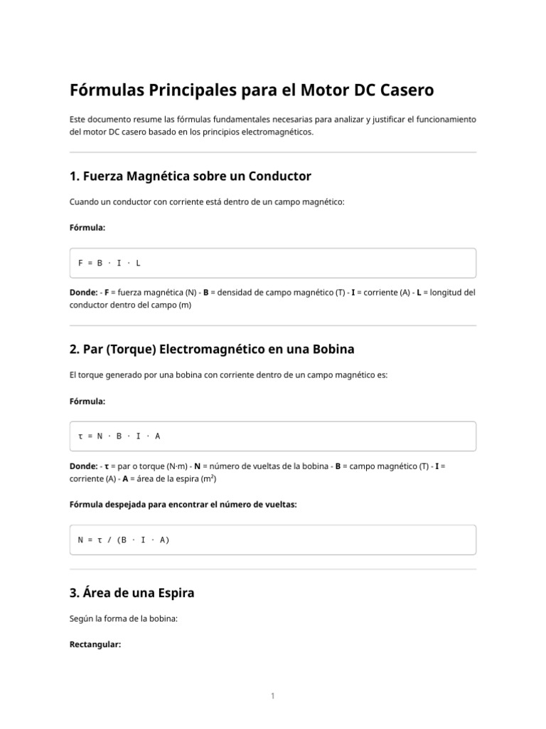 Resumen Formulas Motor DC | PDF
