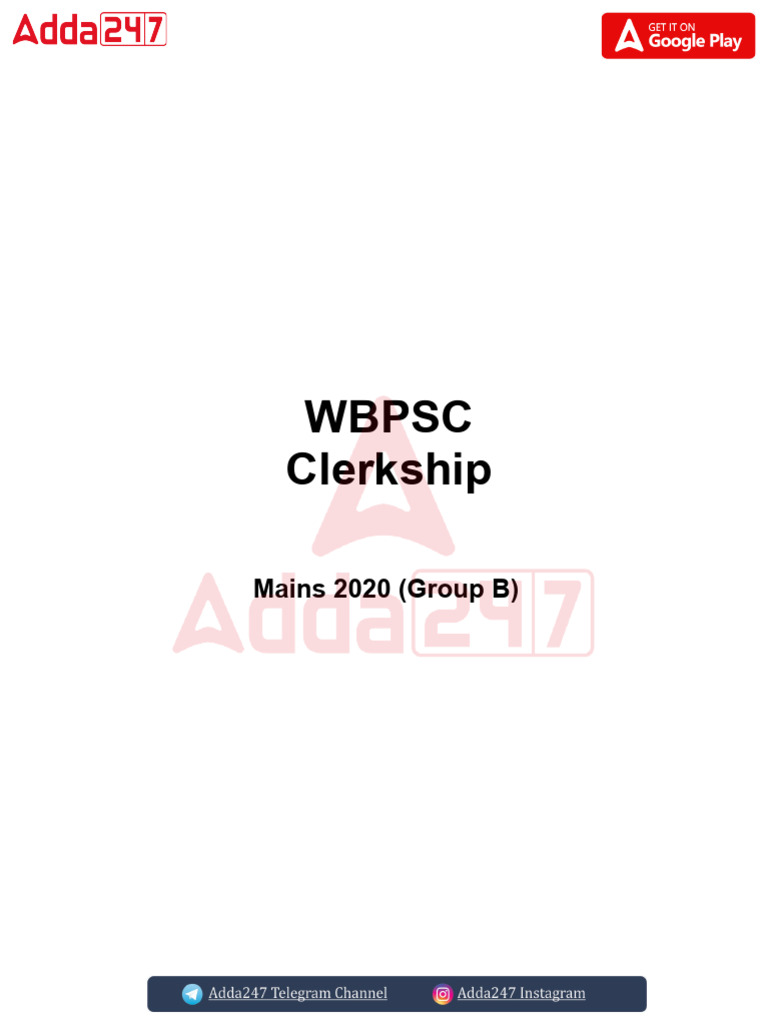 WBPSC Clerkship Mains Question Paper 2020 Group B | PDF