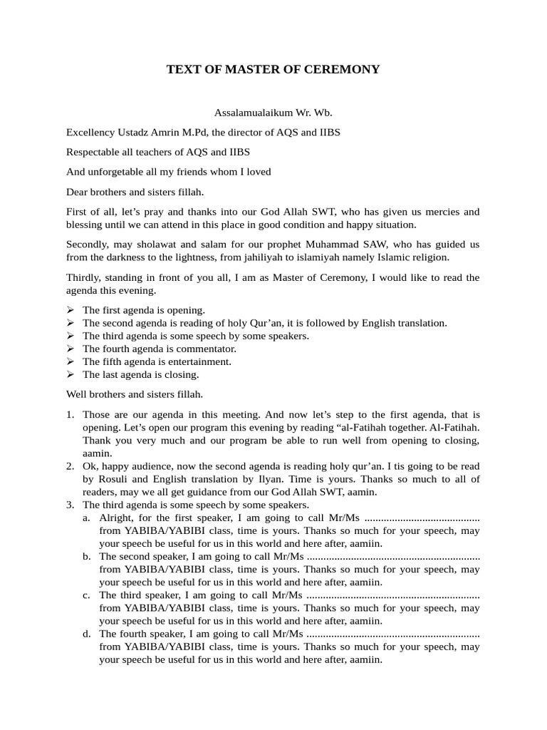 Text of Master of Ceremony | PDF | God In Islam | Quran