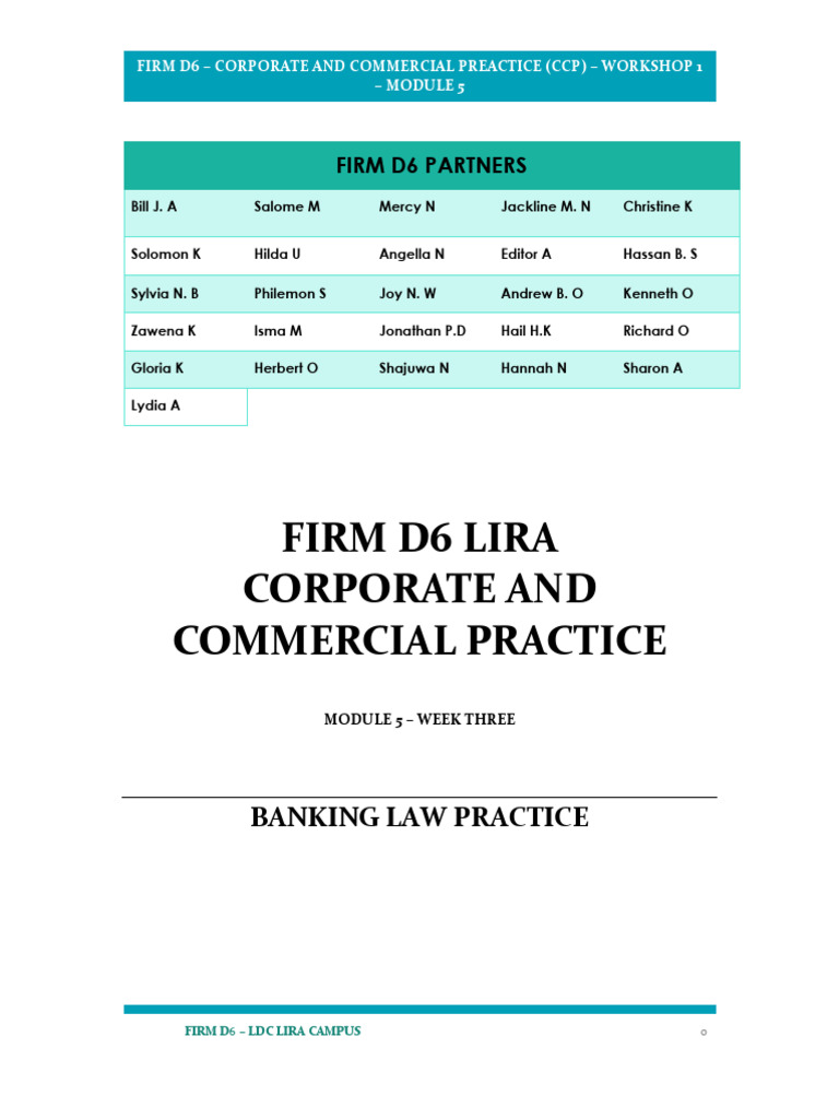 Firm D6 (Corporate and Commercial Practice (CCP) ) Workshop 1 (Module 5 ...