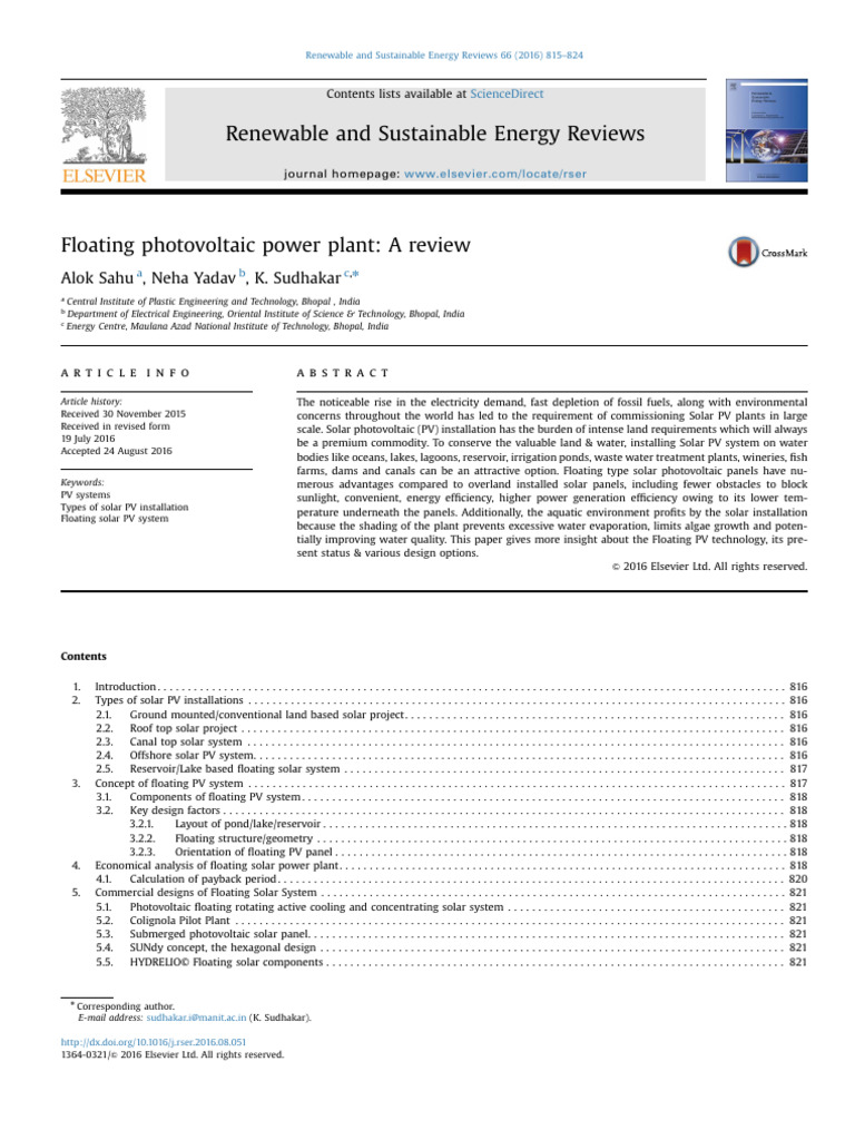 Floating Photovoltaic Power Plant A Revi | PDF | Photovoltaics ...