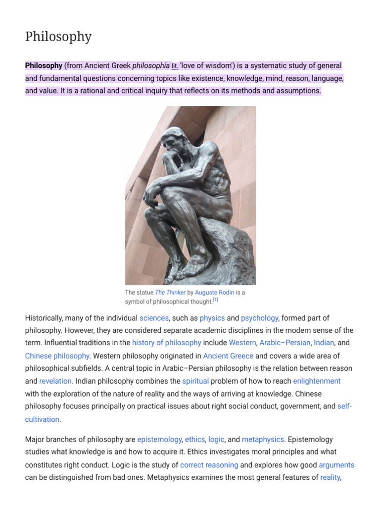 Philosophy - Wikipedia | PDF | Knowledge | Metaphysics