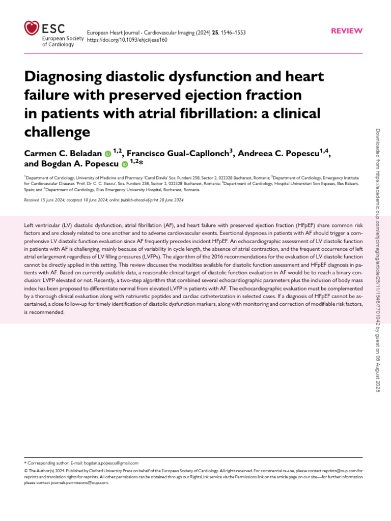 Diagnosing Diastolic Dysfunction and Heart Failure With Preserved ...