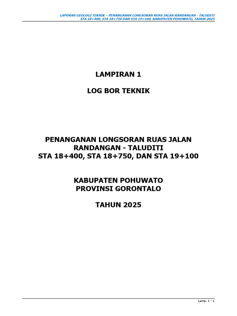 Lampiran 1 - Log Bor Penanganan Longsoran Ruas Randangan-taluditi 2025 ...