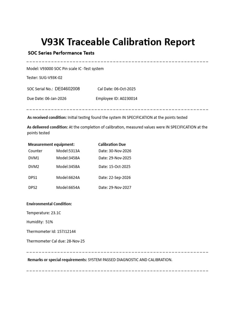 V93K Calibration Report Summary | PDF