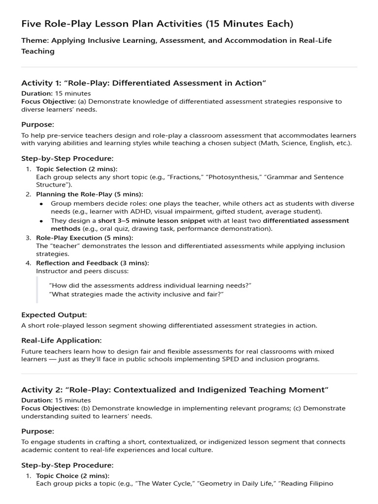 Role Play Activities Nov20 Fse | PDF | Learning | Teachers
