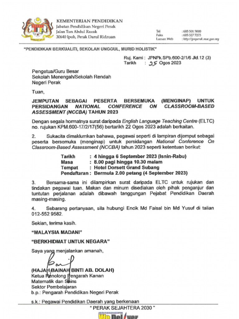 Jemputan Sebagai Peserta Bersemuka (Menginap) Untuk Persidangan ...