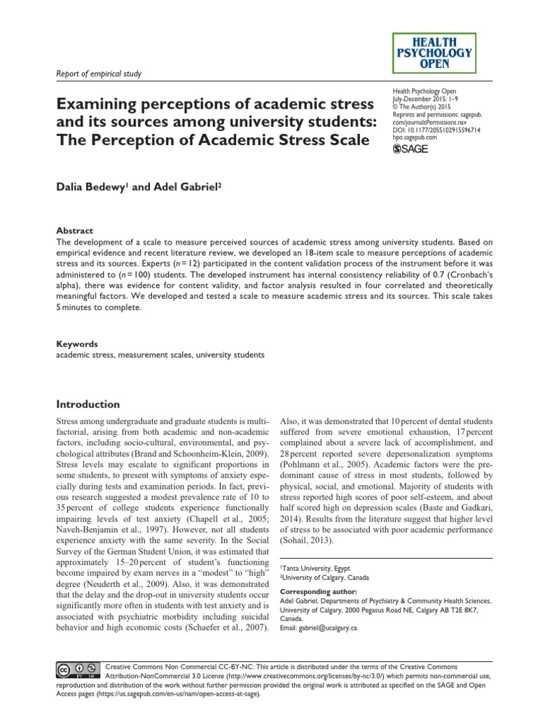 Measuring Academic Stress in Students | PDF | Anxiety | Validity ...