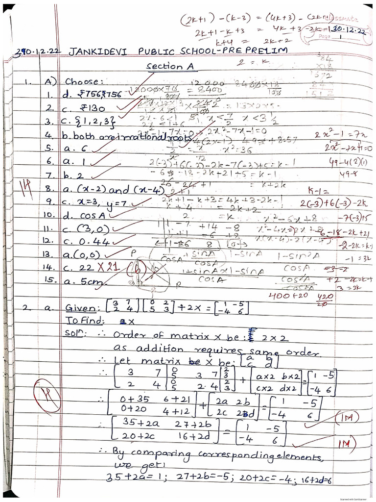 Icse Class 10 Maths Jankidevi Prelim 1 Solution | PDF