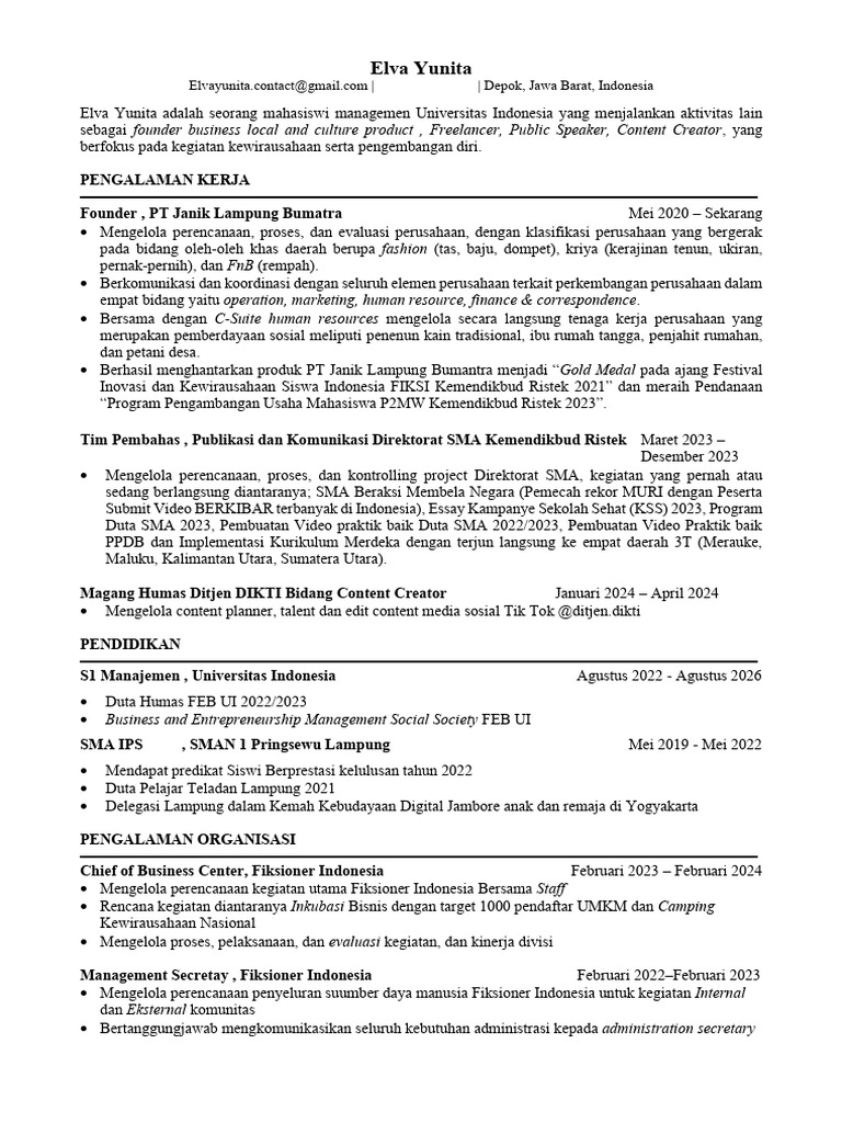 CV ATS - Elva Yunita Update Januari | PDF