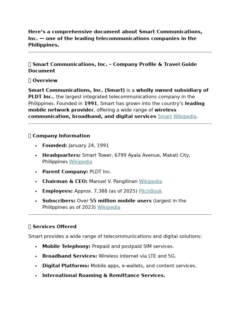 Smart Comm. History | PDF | Service Industries | Telecommunications