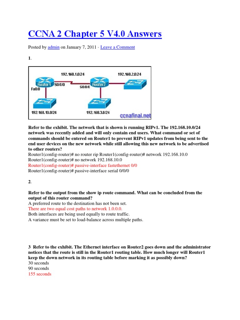 CCNA 2 Chapter 5 V4.0 Answers: Admin Leave A Comment | Download Free PDF | Router (Computing ...