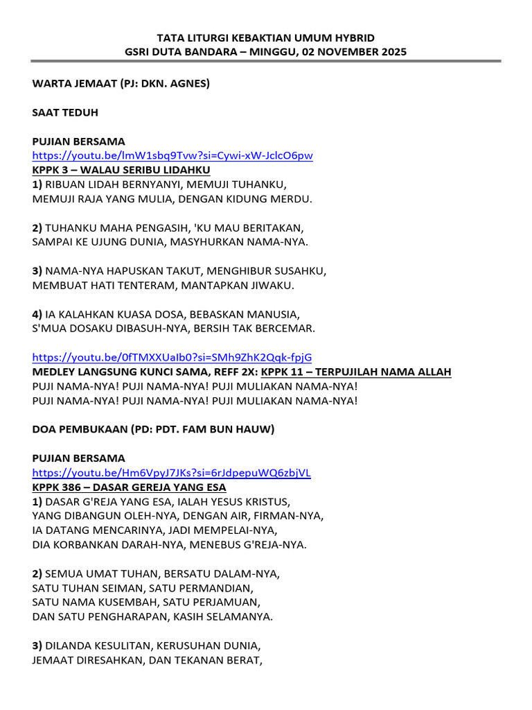 Kebaktian Umum Hybrid GSRI Duta Bandara | PDF