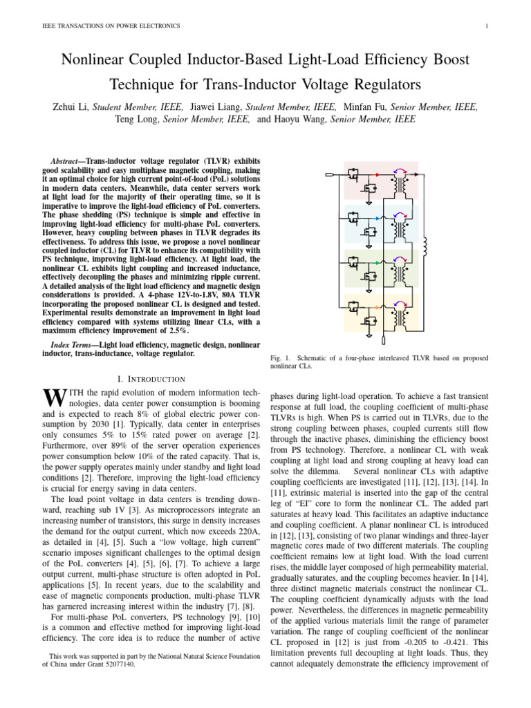 Nonlinear Coupled Inductor-Based Light-Load Efficiency Boost Technique For Trans-Inductor ...