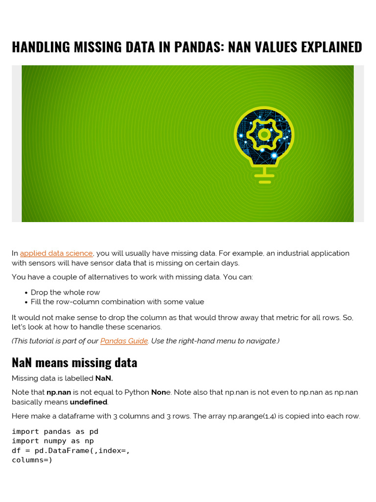 Handling Missing Data in Pandas Nan Values Explained | PDF | Computer Programming | Software ...