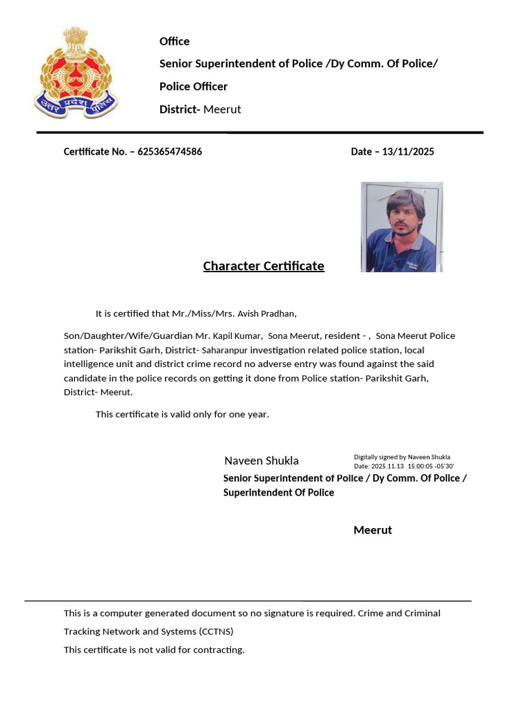 Character Certificate | PDF